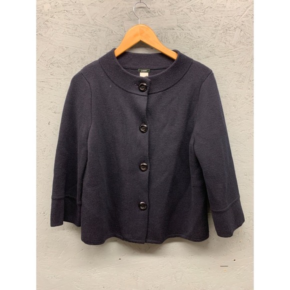 J. Crew | Sweaters | Jcrew Wool Jacket Large Navy Button Up Cropped ...